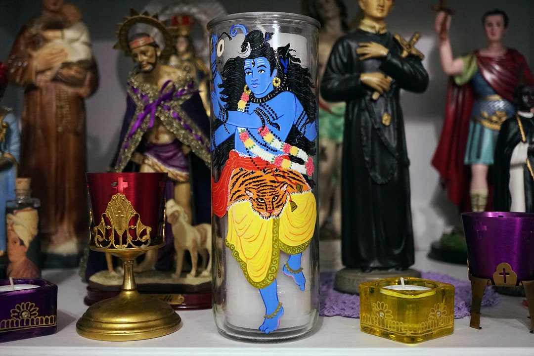Shiva Hand Painted Glass 7-day Candle - Etsy