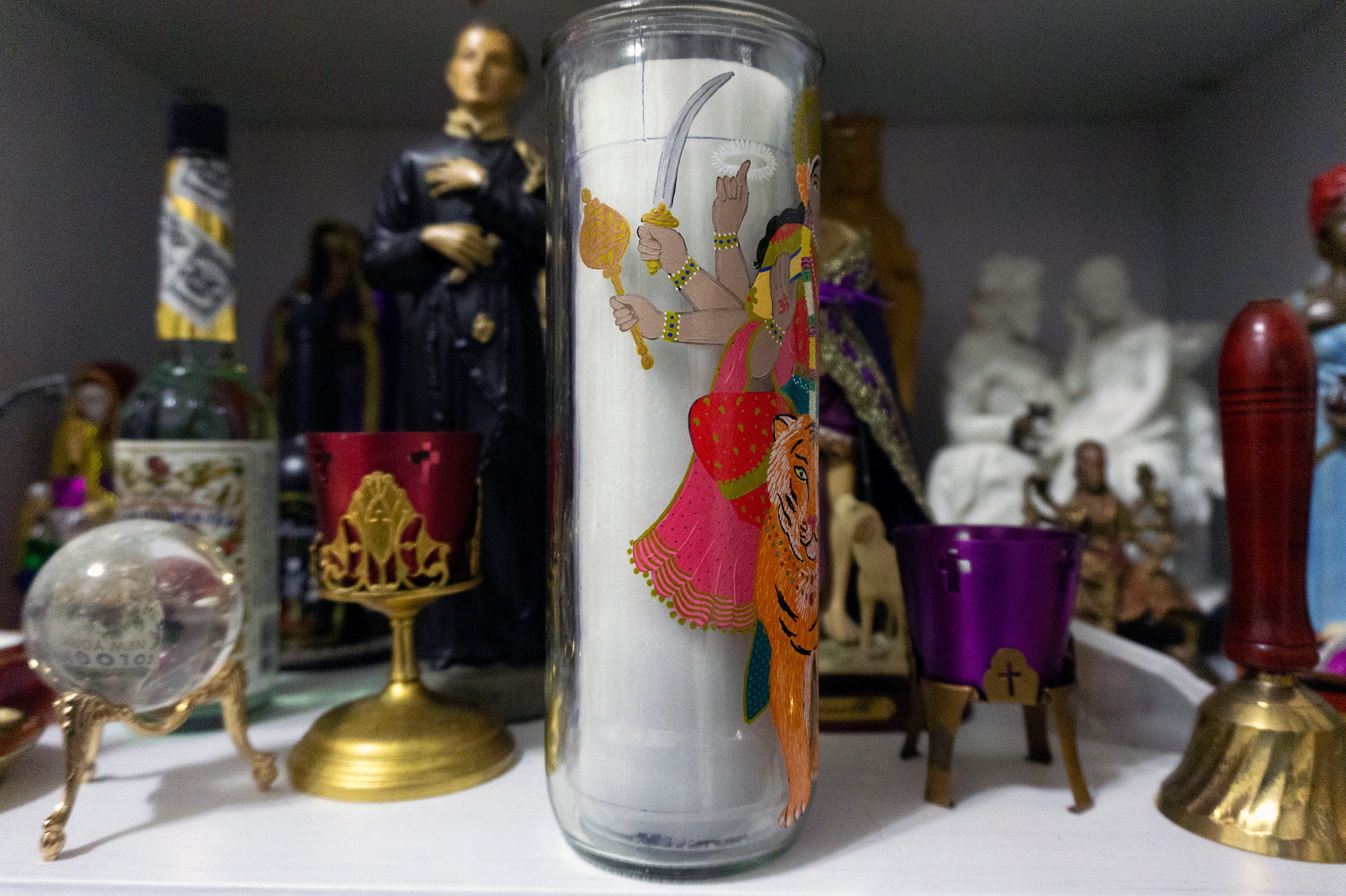 Durga Hand Painted Glass 7-day Candle | Etsy