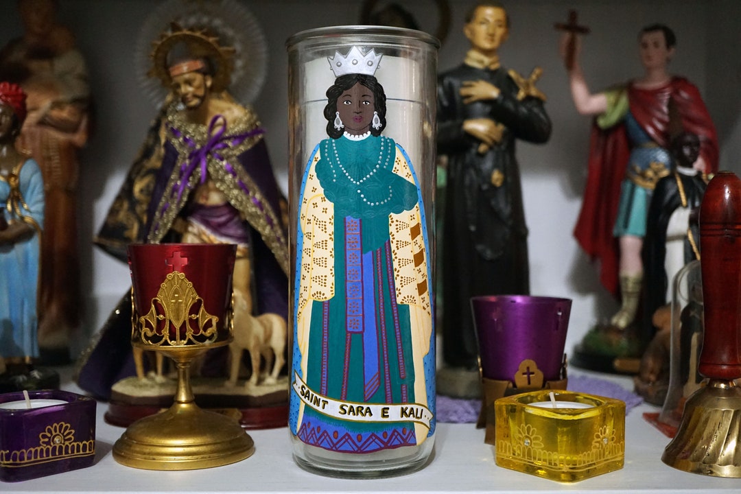 Saint Sara E Kali, Saint Sarah the Black Hand Painted Glass 7-day ...