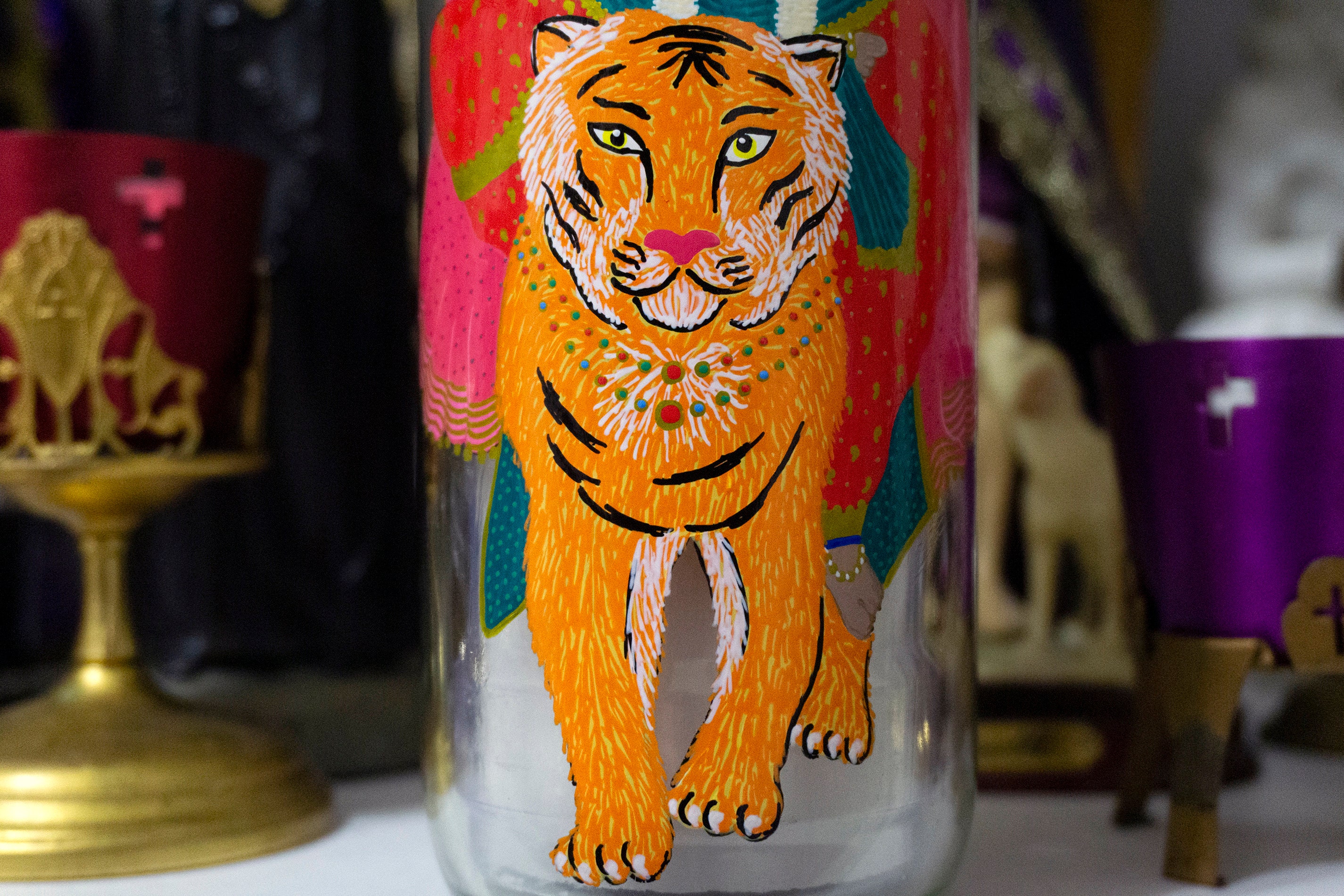 Durga Hand Painted Glass 7-day Candle | Etsy
