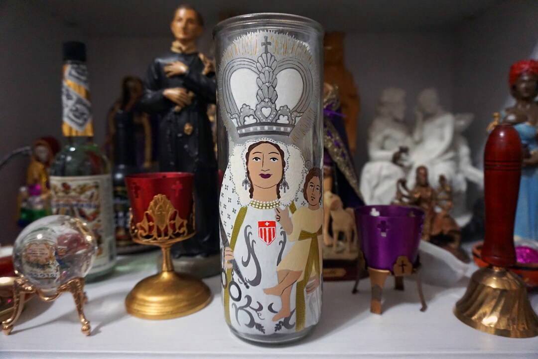 Our Lady of Mercedes Hand Painted Glass 7-day Candle - Etsy