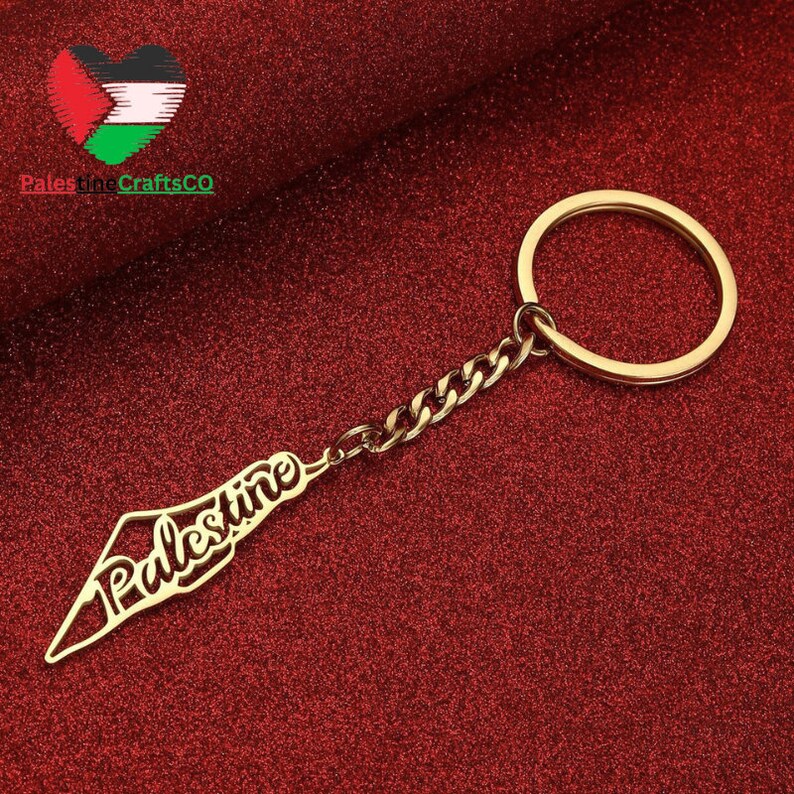 Palestine Keychain, Lettering Design, Silver & Golden Color, Gaza ...