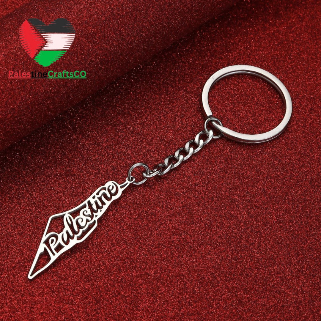 Palestine Keychain, Lettering Design, Silver & Golden Color, Gaza ...