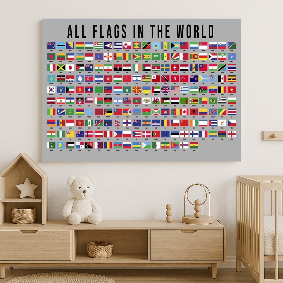 World Flags Poster, Country Flags Art, Educational Wall Art, Flag Chart ...