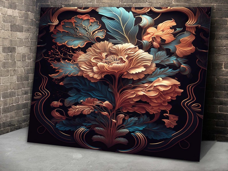 Dark Floral Luxury Vintage Look Glass Wall Art, Tempered Glass Wall Art ...