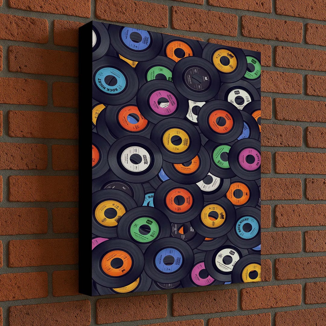 Retro Vinyl Wall Art, Record Collection Canvas, Music Lover Gift, 70s ...