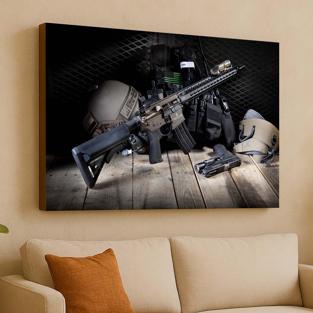 AR15 Canvas Tactical Wall Art, Gun Lover Decor, Military Room Art ...