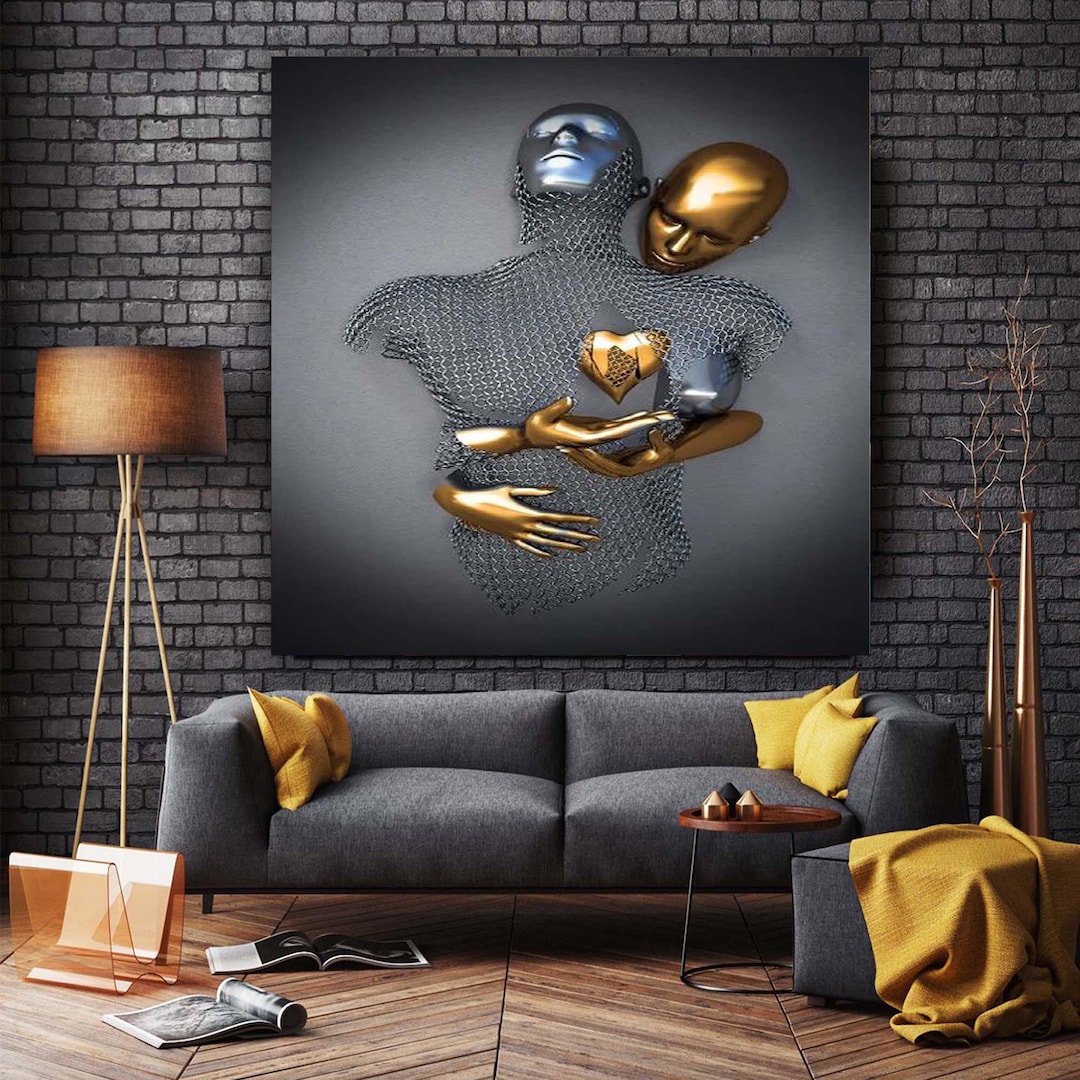 Love Heart 3D Gray Glass Wall Art, 3d Abstract Hug Wall Decor, Black ...