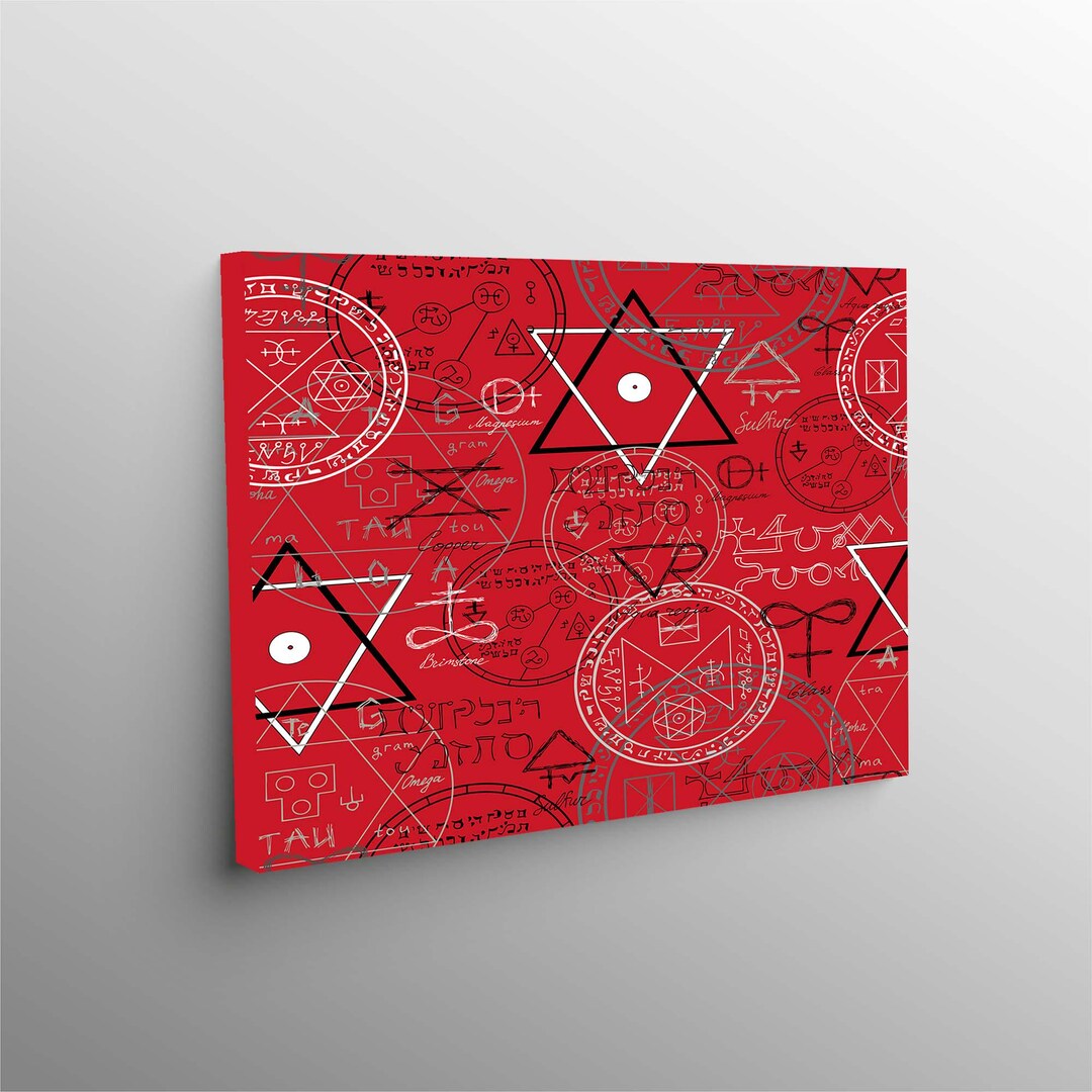 Mystic Symbols on Red Wall Art Canvas, Mystical Gothic Wall Art - Red ...
