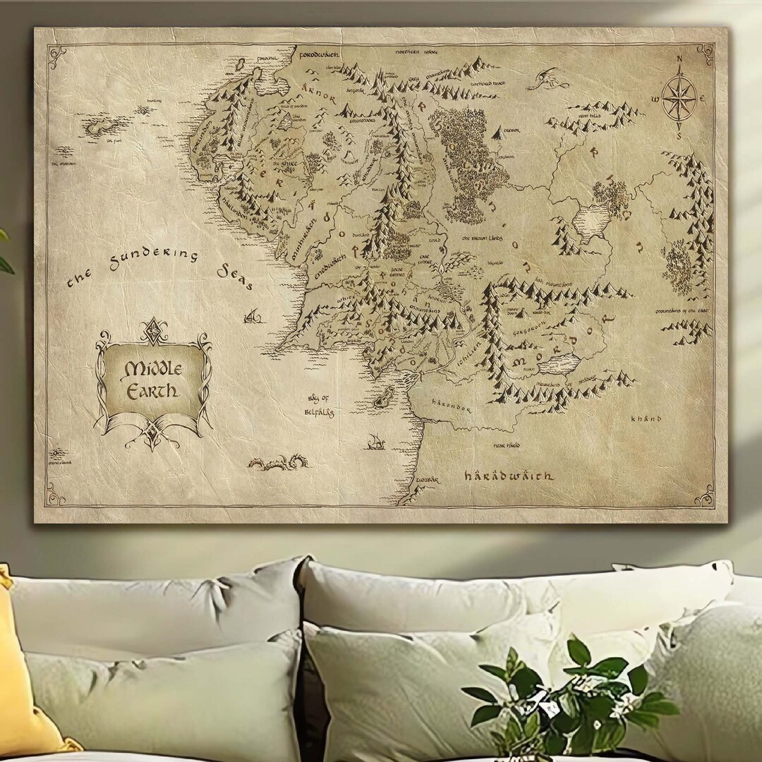 Middle Earth Map Tempered Glass Wall Art, Glass Mid Earth, Retro Map ...