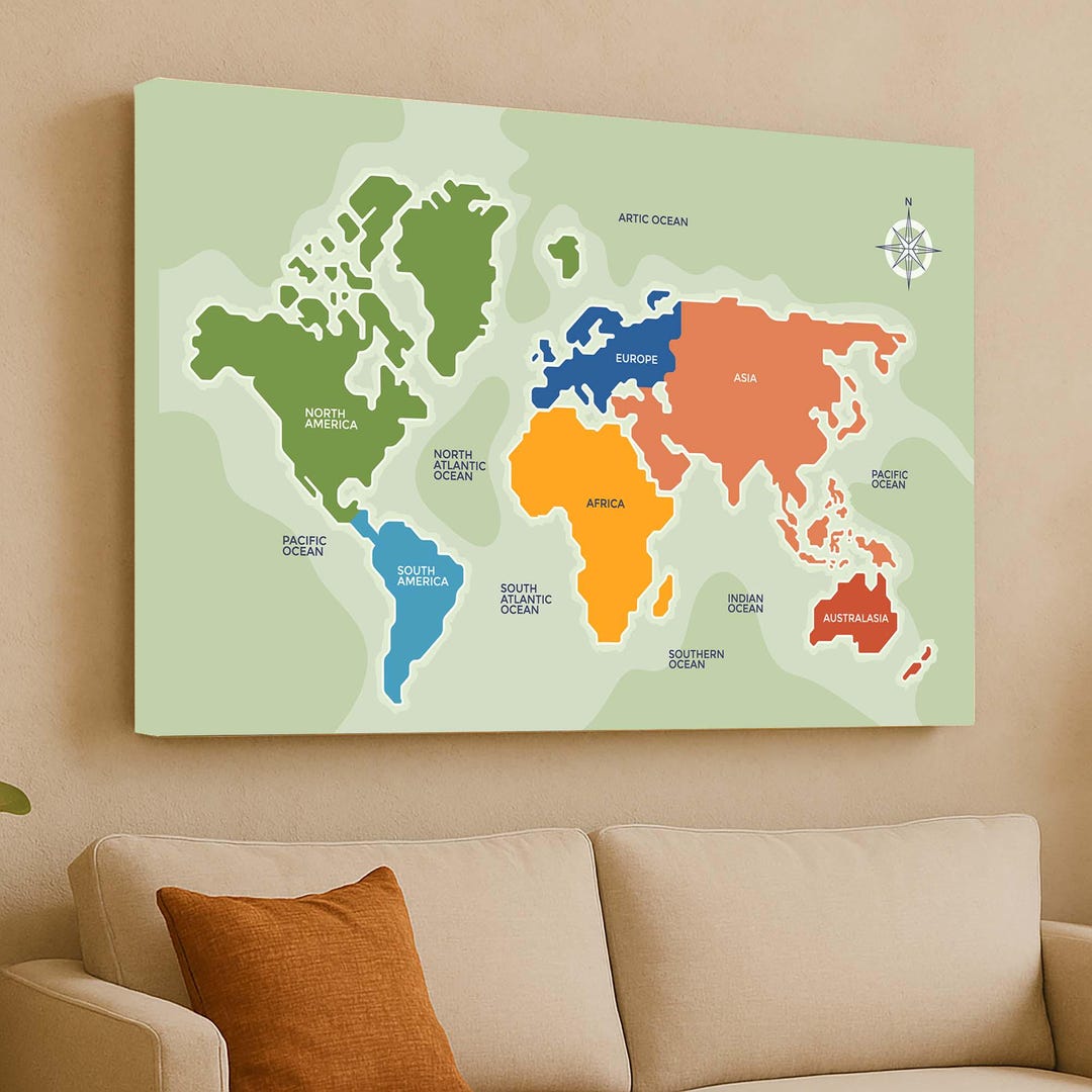 Colorful World Map, Kids Room Map, Map Canvas Print, Educational Map ...