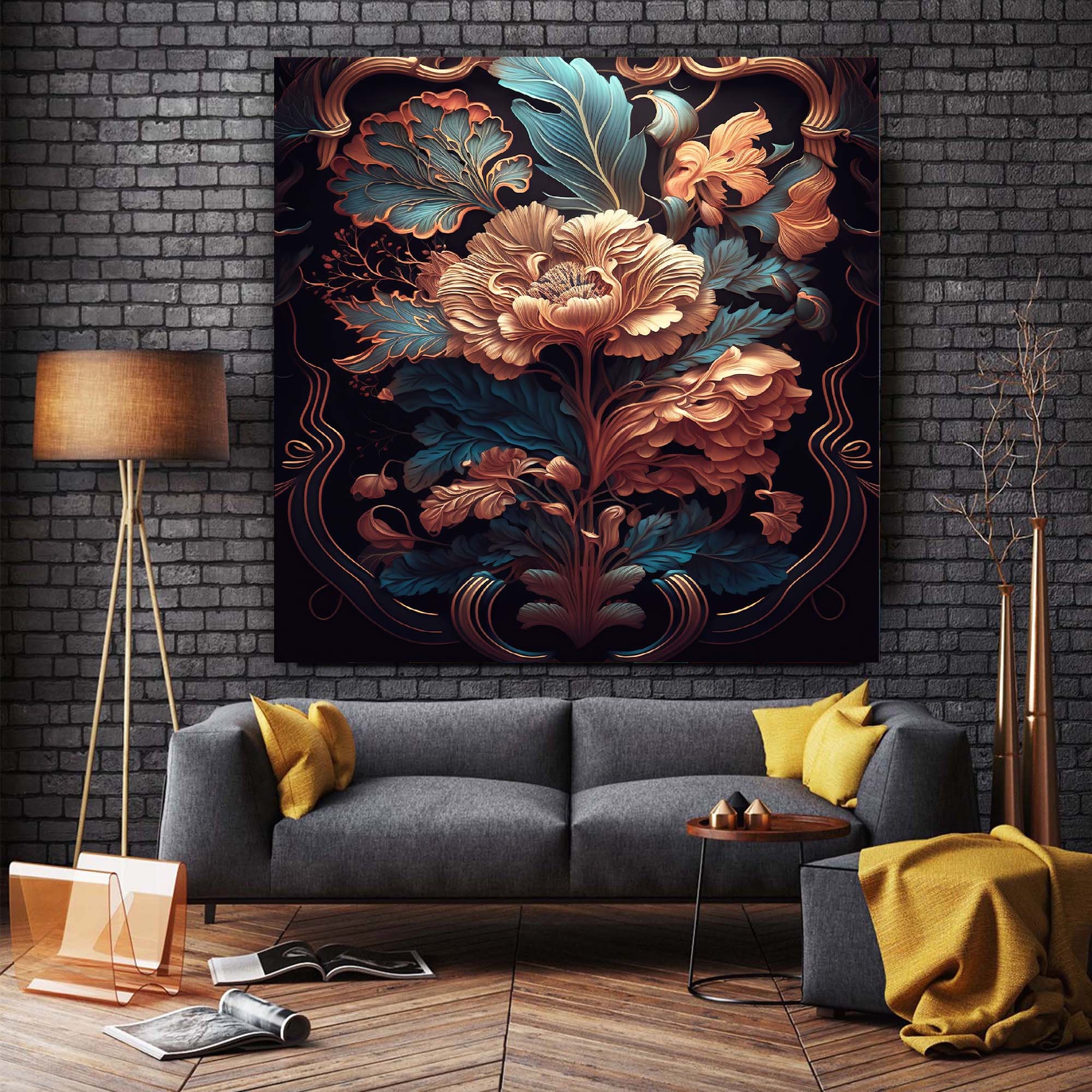 Dark Floral Luxury Vintage Look Glass Wall Art, Tempered Glass Wall Art ...