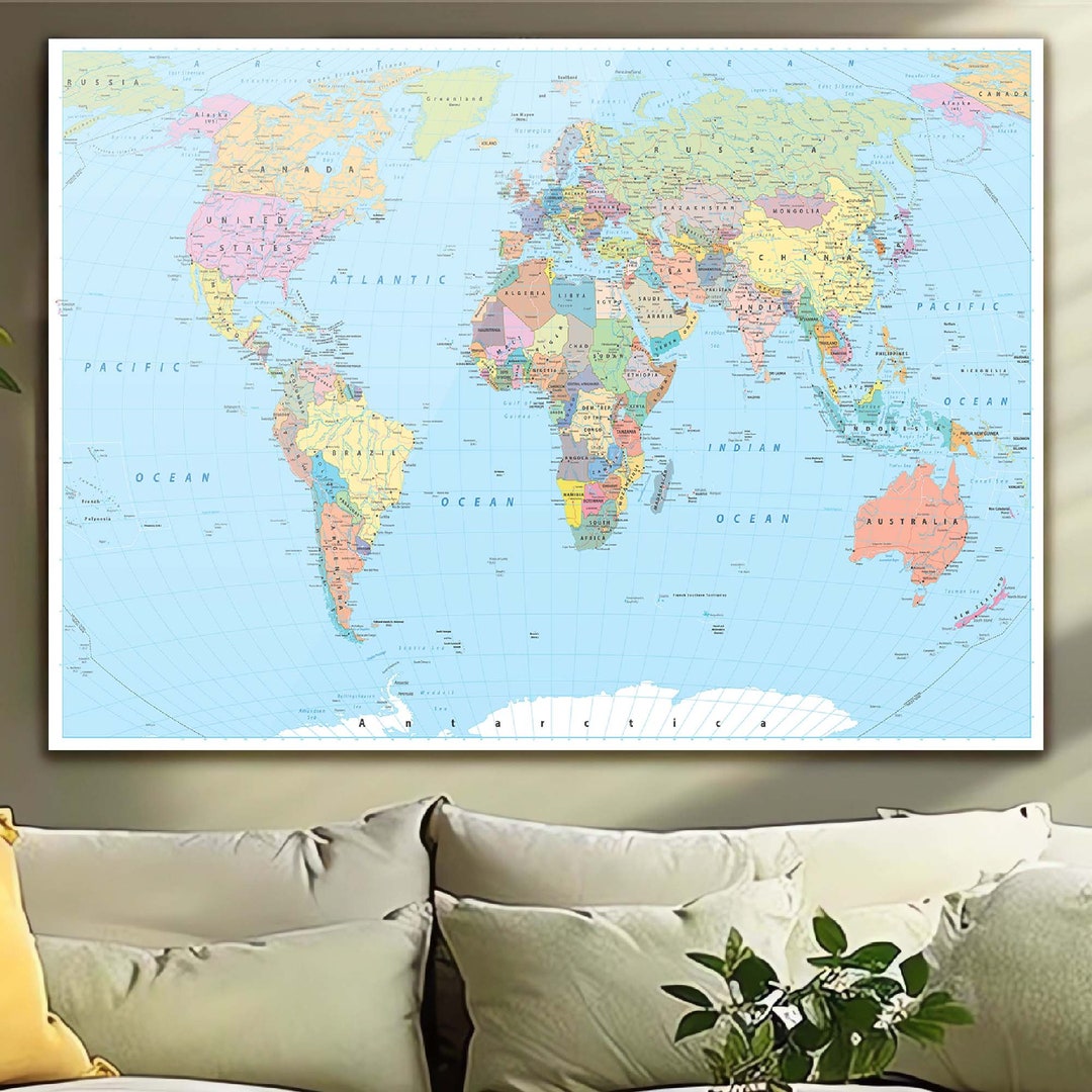 Earth World Map Tempered Glass Wall Art, Glass Abstract, Home Wall ...