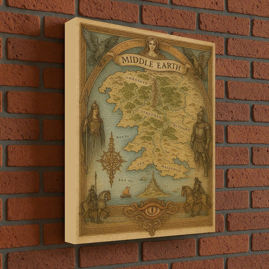 Middle Earth Art, Map Canvas, Map Poster, Fantasy Wall Map, Wall Decor ...