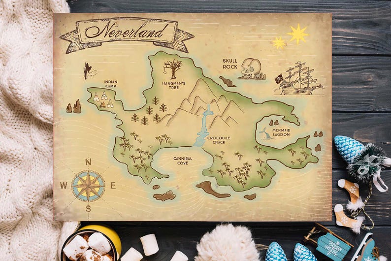 Neverland Maps, Retro Map, Earth Maps, Fantastic, Minimalist, Kids Room ...