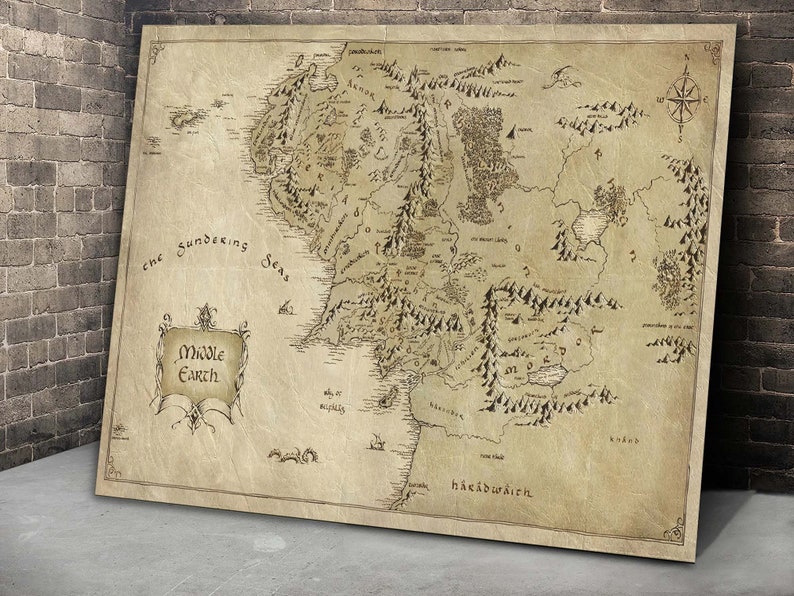 Middle Earth Map Tempered Glass Wall Art, Glass Mid Earth, Retro Map ...
