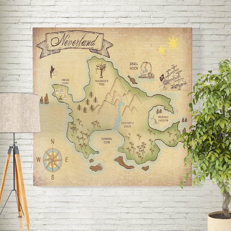 Neverland Maps, Retro Map, Earth Maps, Fantastic, Minimalist, Kids Room ...