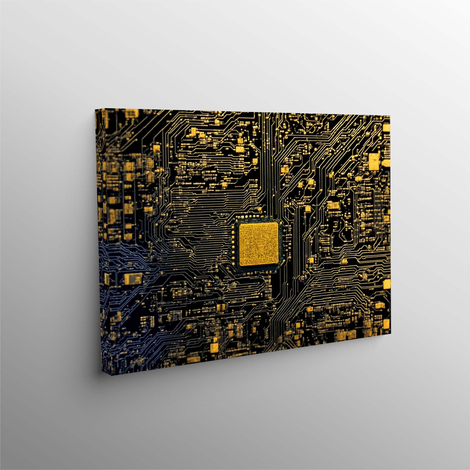Gold Circuit Board Art, Futuristic Tech Poster, Electronic Chip Print ...
