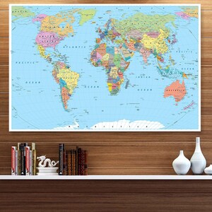 Earth World Map Tempered Glass Wall Art: Abstract Home Decor - Etsy