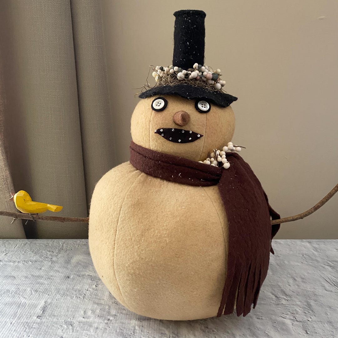 Primitive Vintage Large Snowman - Handmade Rustic Folk Art: Stovepipe ...