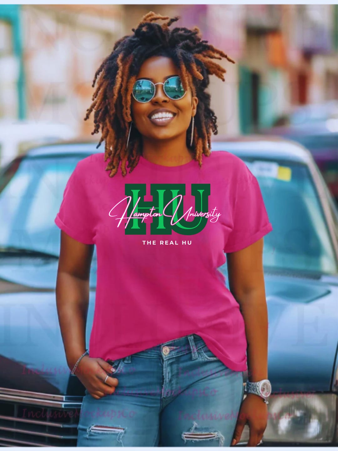 Hampton University T-shirt | Pink and Green - Premium Unisex Crewneck T ...