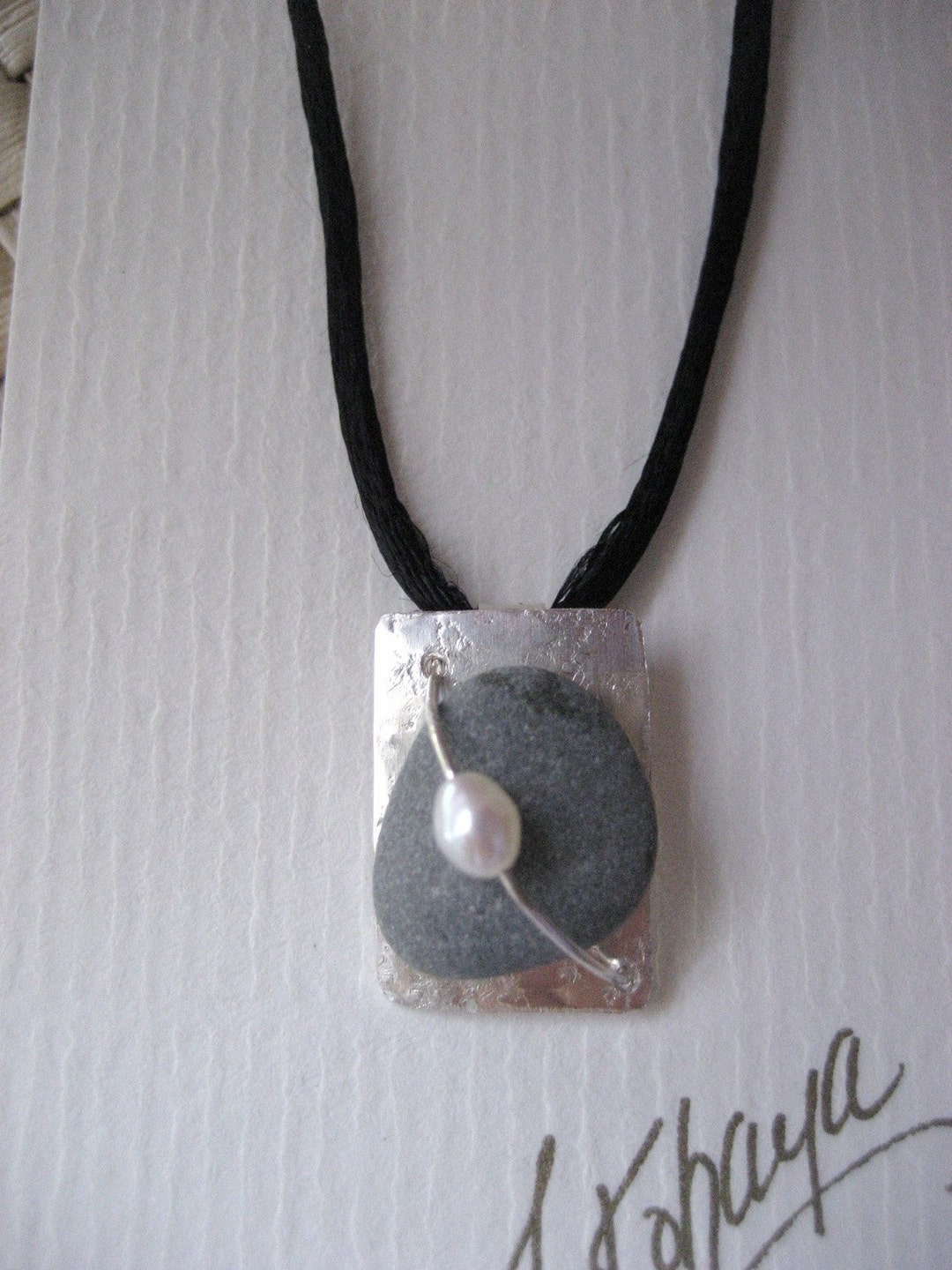 Handmade River Rock Sterling Freshwater Pearl Pendant Necklace by ...