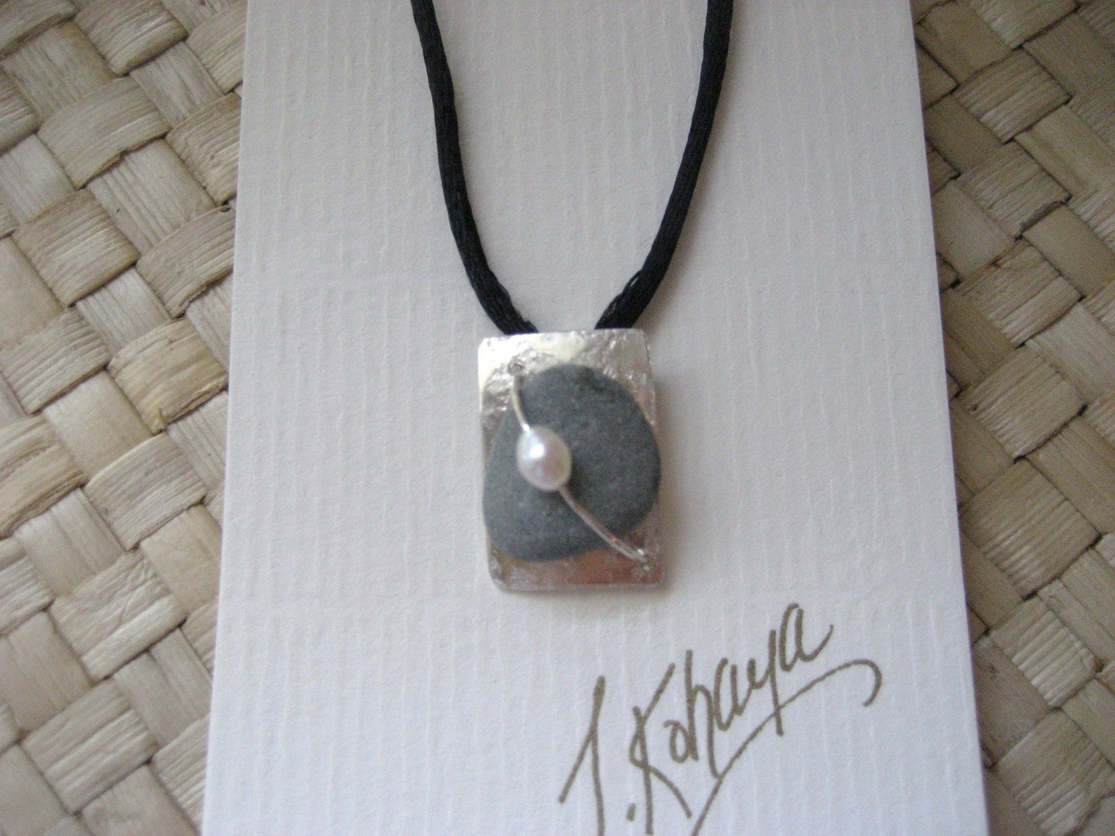 Handmade River Rock Sterling Freshwater Pearl Pendant Necklace by ...