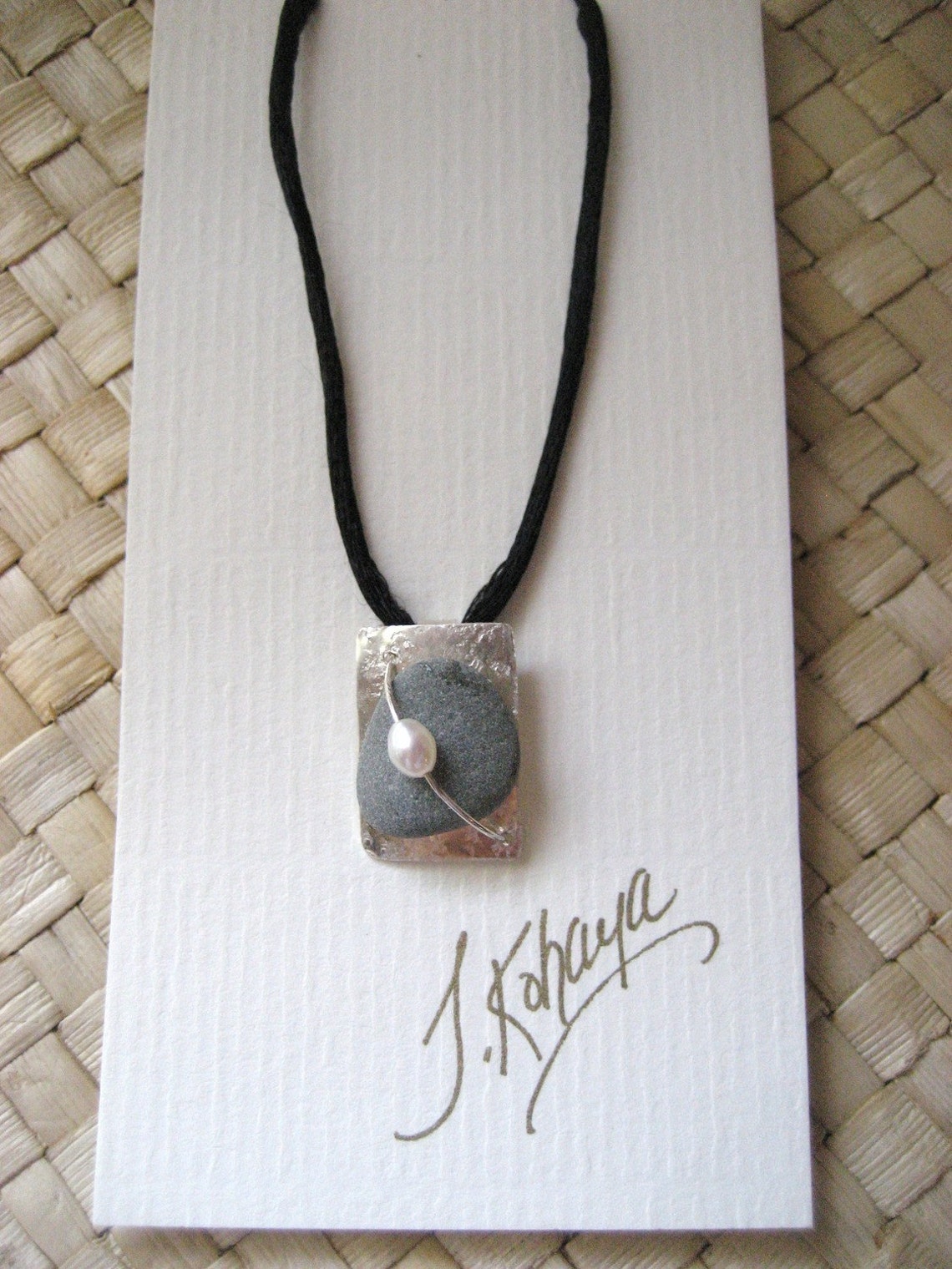 Handmade River Rock Sterling Freshwater Pearl Pendant Necklace by ...