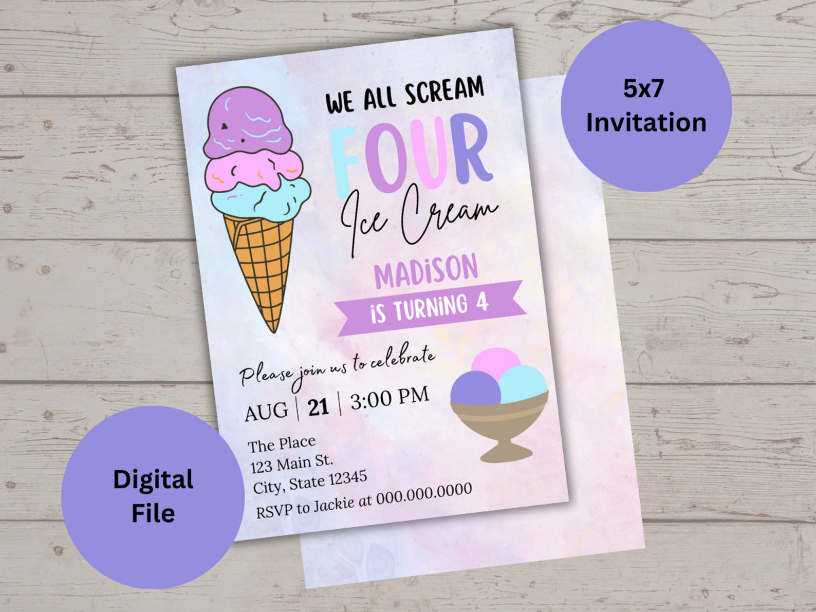 Scream FOUR Ice Cream Digital Birthday Invitation | Kids Birthday ...