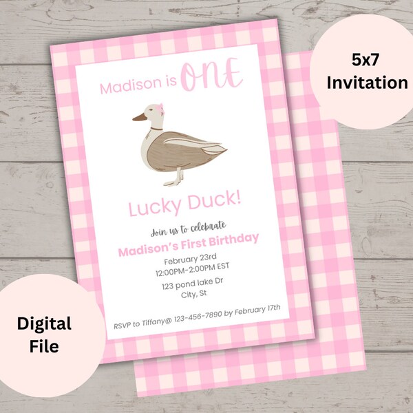 One Lucky Duck Girl Birthday Invitation One Lucky Duck Birthday ...