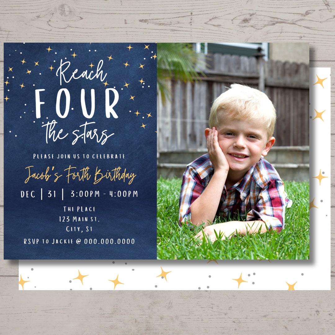 Reach for the Stars Birthday Invitation | Photo, Space Theme (digital ...