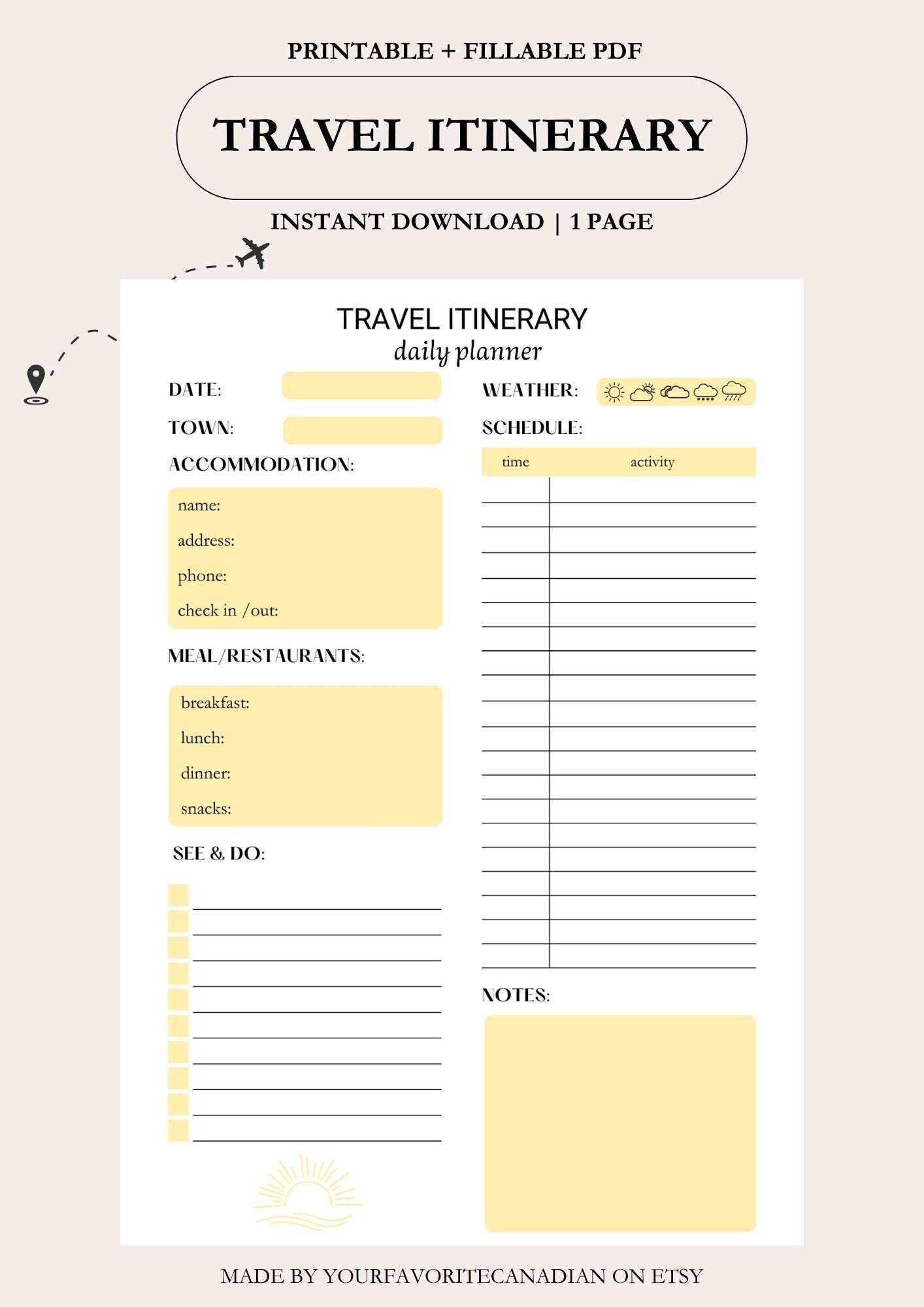 Daily Travel Planner Itinerary Template Canva Journal Travel Itinerary ...