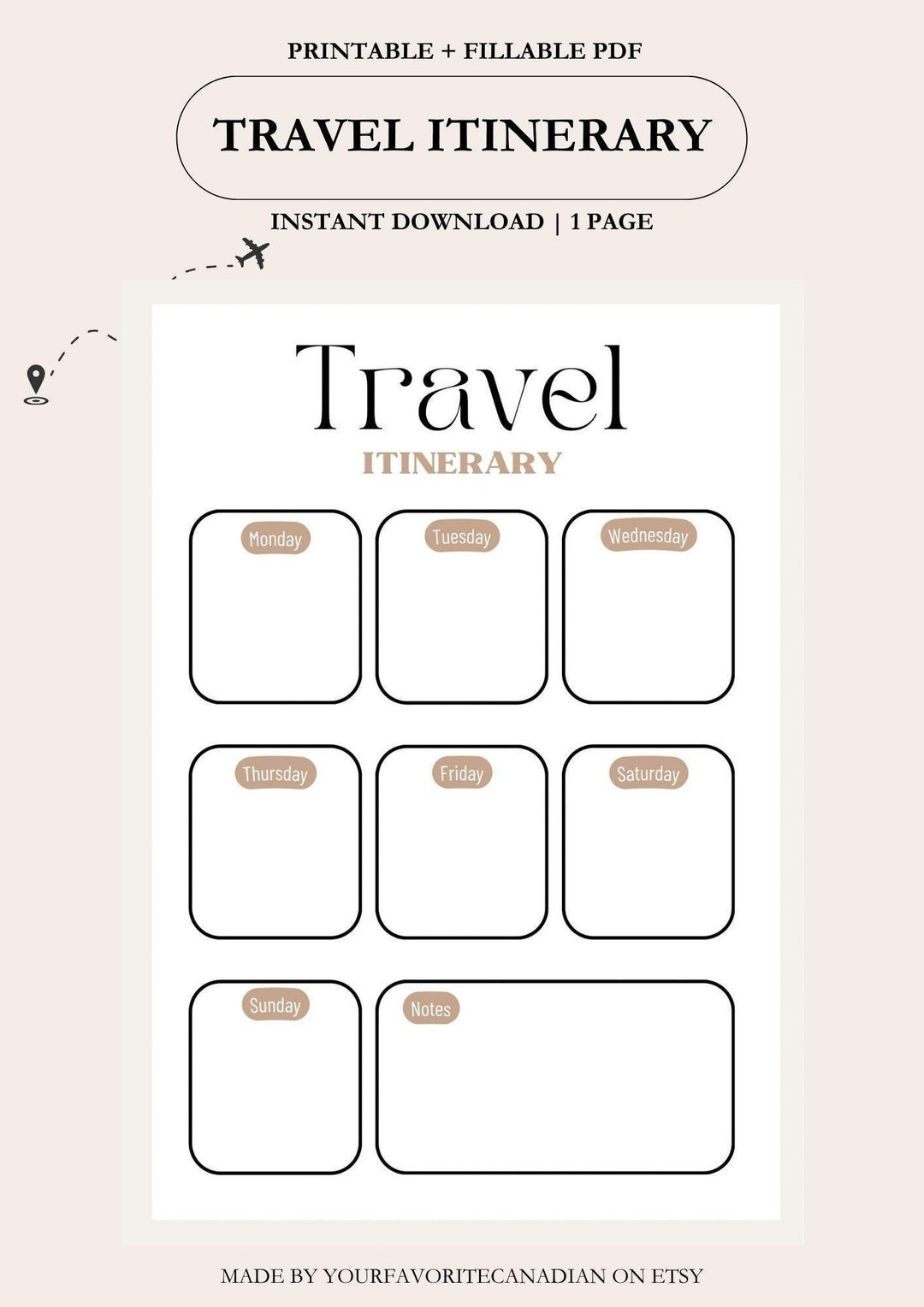 Travel Weekly Planner Personalized Itinerary Template Canva Custom ...