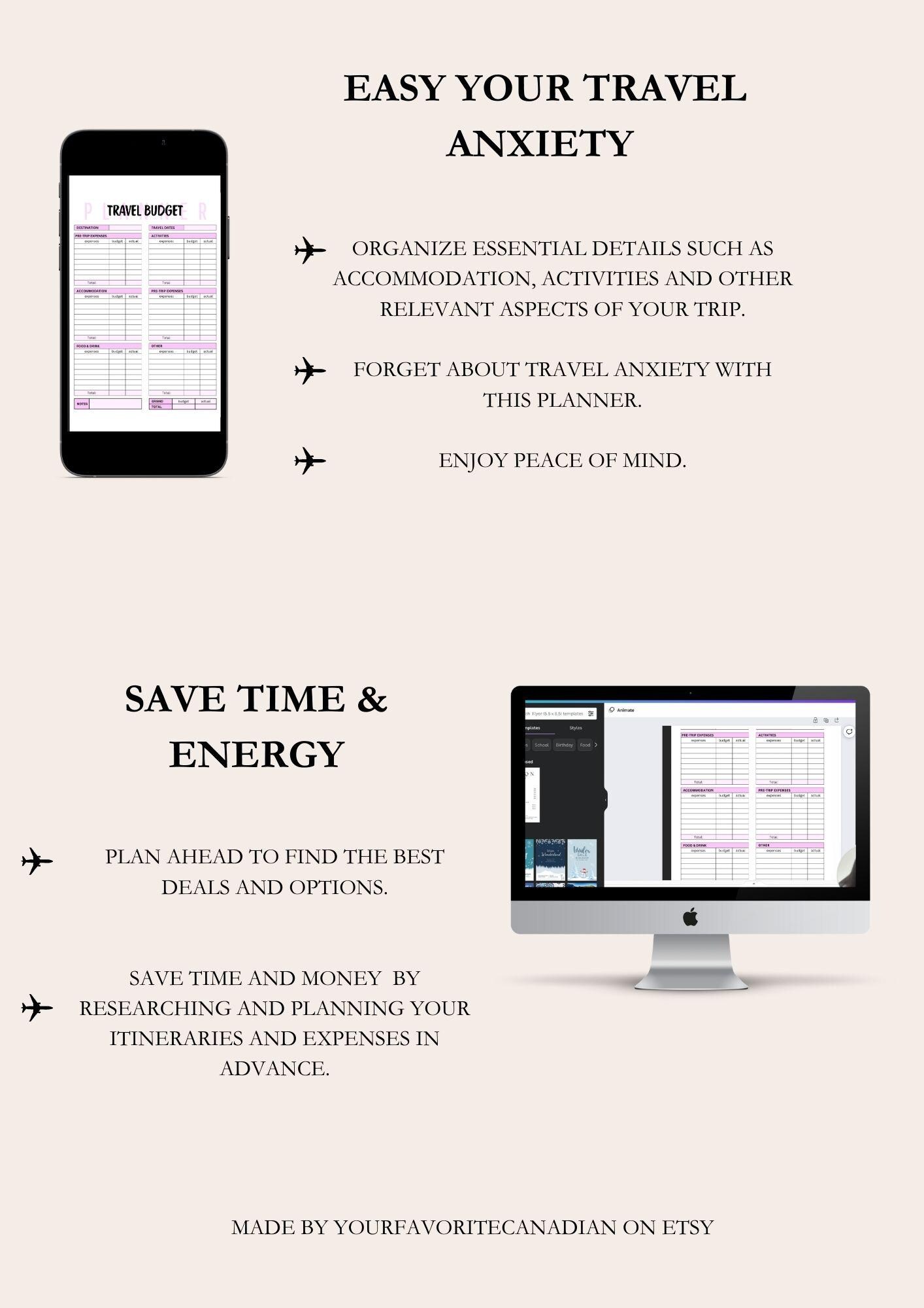 Travel Budget Planner Template Canva Expense Trip Vacation Budget ...
