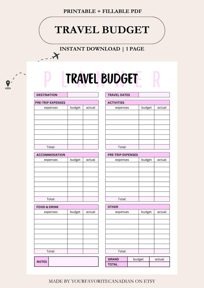 Travel Budget Planner Template Canva Expense Trip Vacation Budget ...