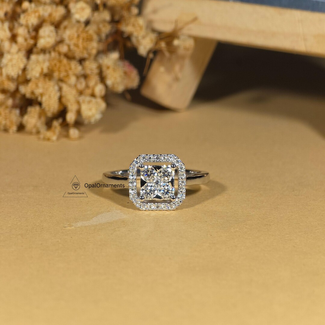 Lab Diamond Ring Square Illusion Halo Halo Engagement Ring Round ...