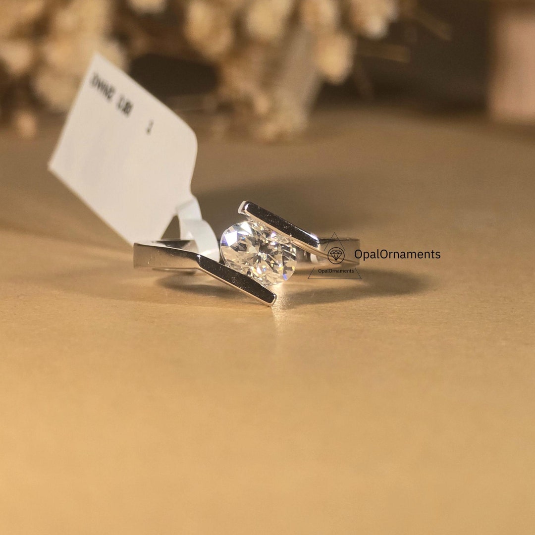 1.5CT Antique Bypass Shank Anniversary Ring, Tension Set Solitaire Ring ...