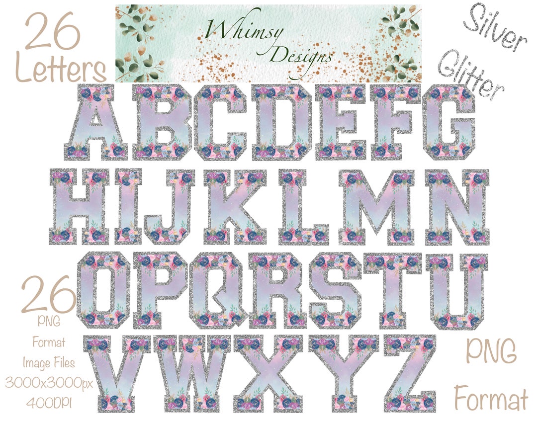Varsity Pink Flowers Alpha Silver Glitter | Individually Saved Letters ...