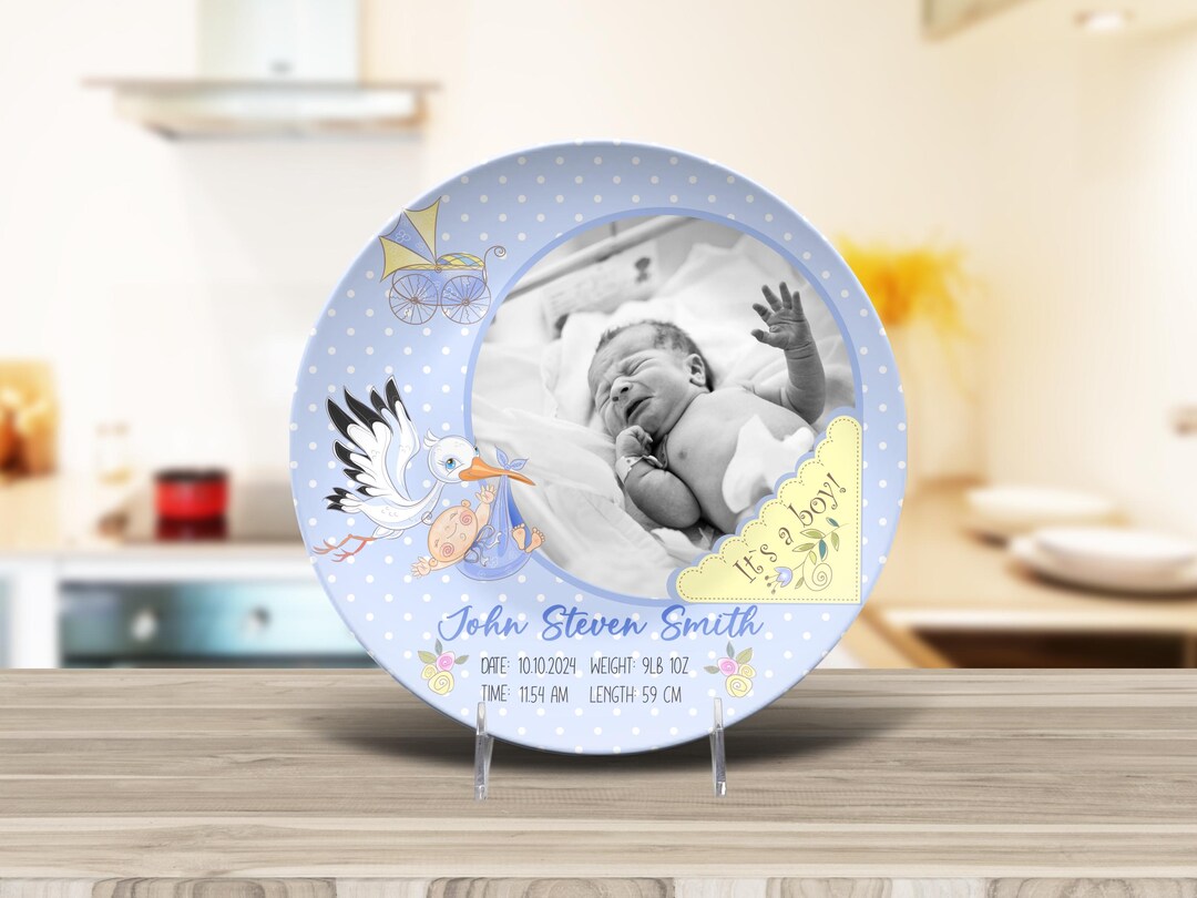 Personalized Baby Birth Plate, Custom Photo Keepsake, Newborn Gift ...