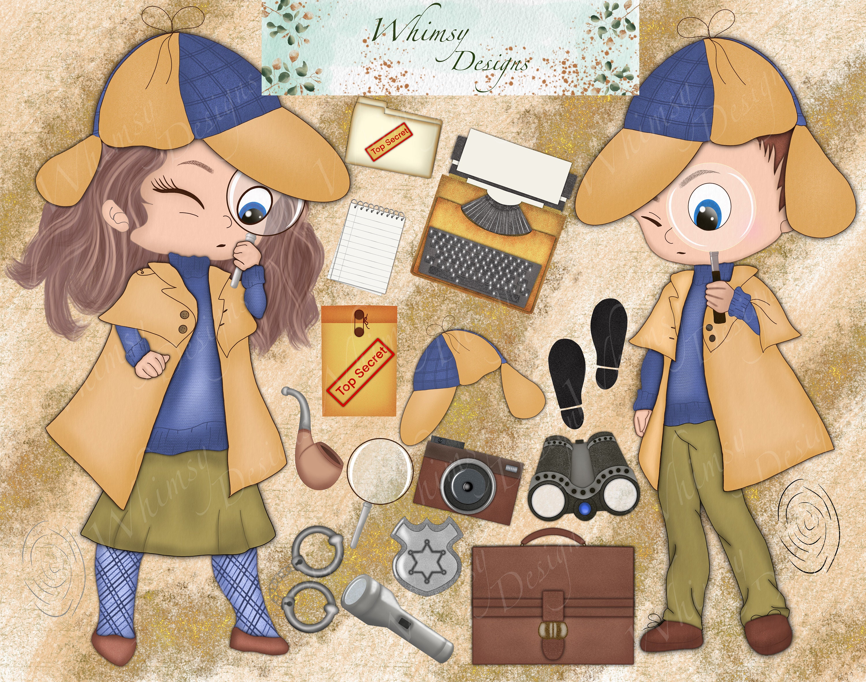 Detective Set Clipart | 18 Individually Saved Files | Png | Hand Drawn ...