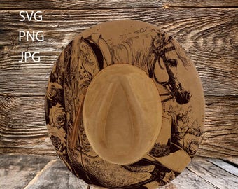 Hat Laser Burning Designs – Digital Download (SVG, PNG, JPG) for Wide Brim & Cowboy Hats, WD2199 ...