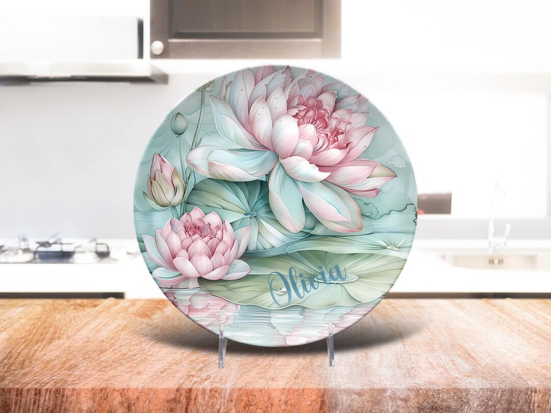 Water Lily Plate Custom Name, Personalized Dinnerware, Flower Design ...