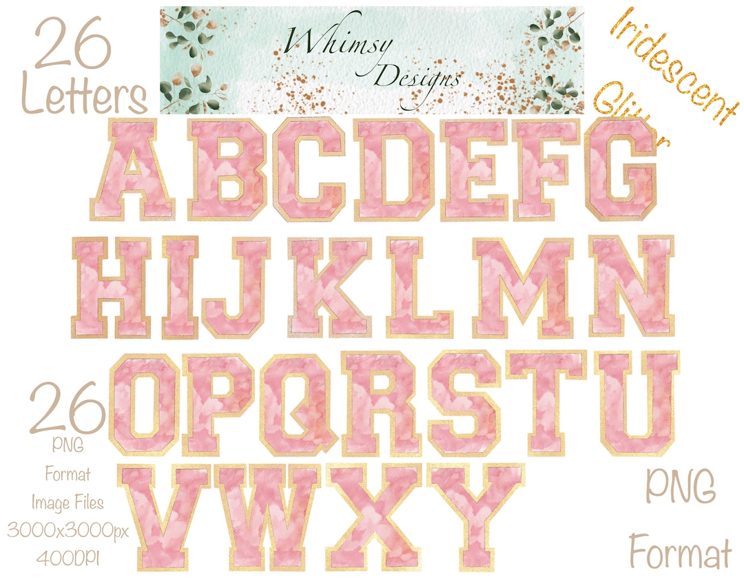 Varsity Pink Watercolour Alpha With Irridescent Glitter | Individually ...