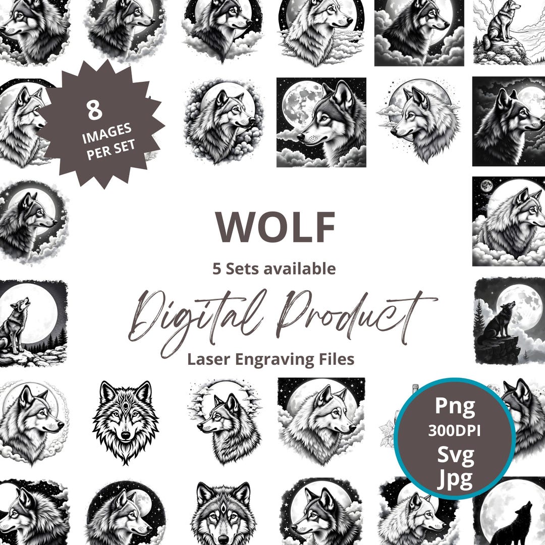 Wolves Set 5 - 13 Laser Engraving Designs – Digital Download (SVG, PNG ...