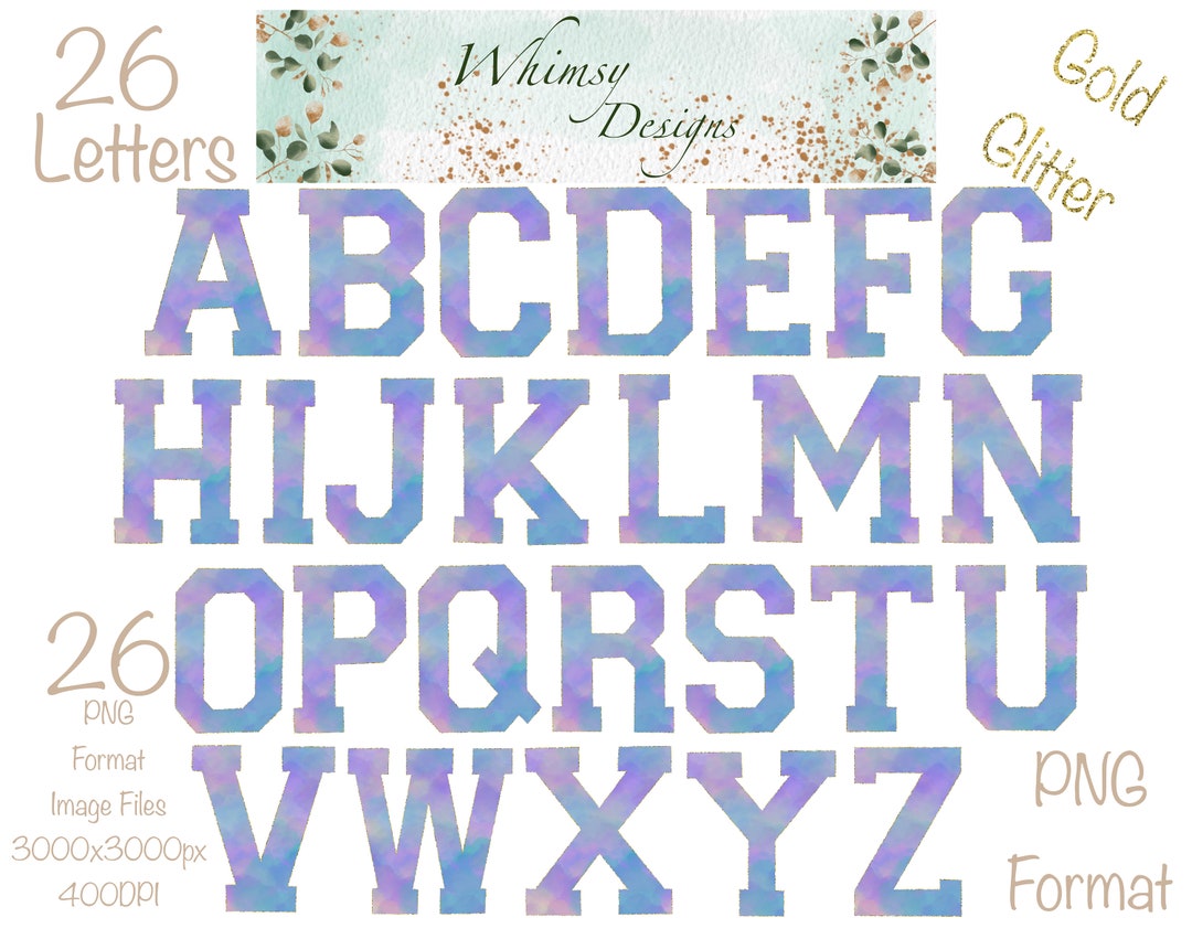 Opal Watercolour Alpha With Gold Glitter | Individually Saved Letters ...