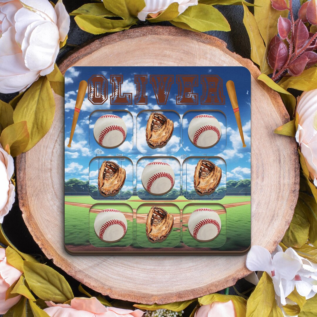 Personalised Wooden Tic Tac Toe Board – Personalised Baseball Theme ...