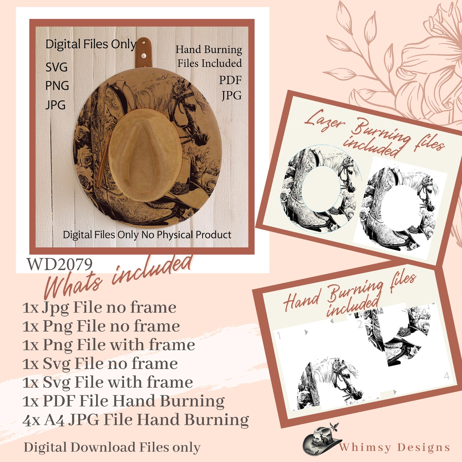 Hat Laser Burning Designs – Digital Download (SVG, PNG, JPG) for Wide Brim & Cowboy Hats, WD2079 ...