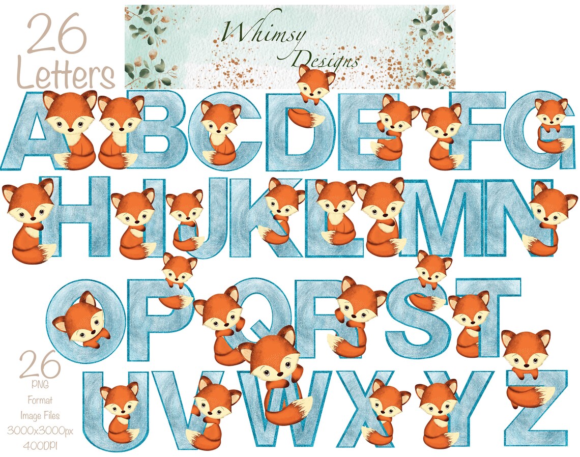 Fox Alpha Eyes Open With Blue Glitter Individually Saved Letters Png ...