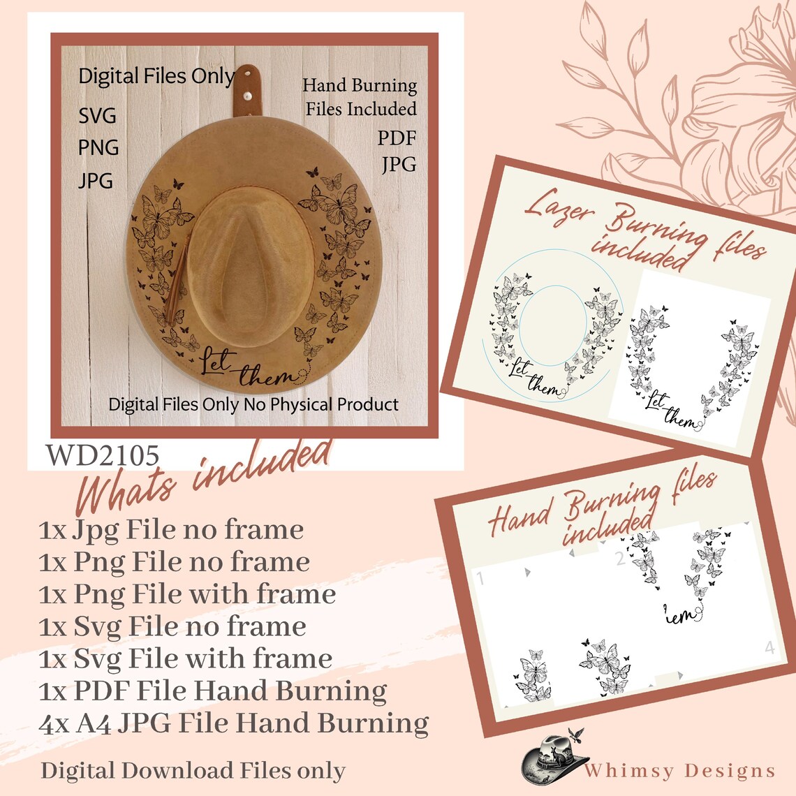 Hat Laser Burning Designs – Digital Download (SVG, PNG, JPG) for Wide Brim & Cowboy Hats, WD2105 ...