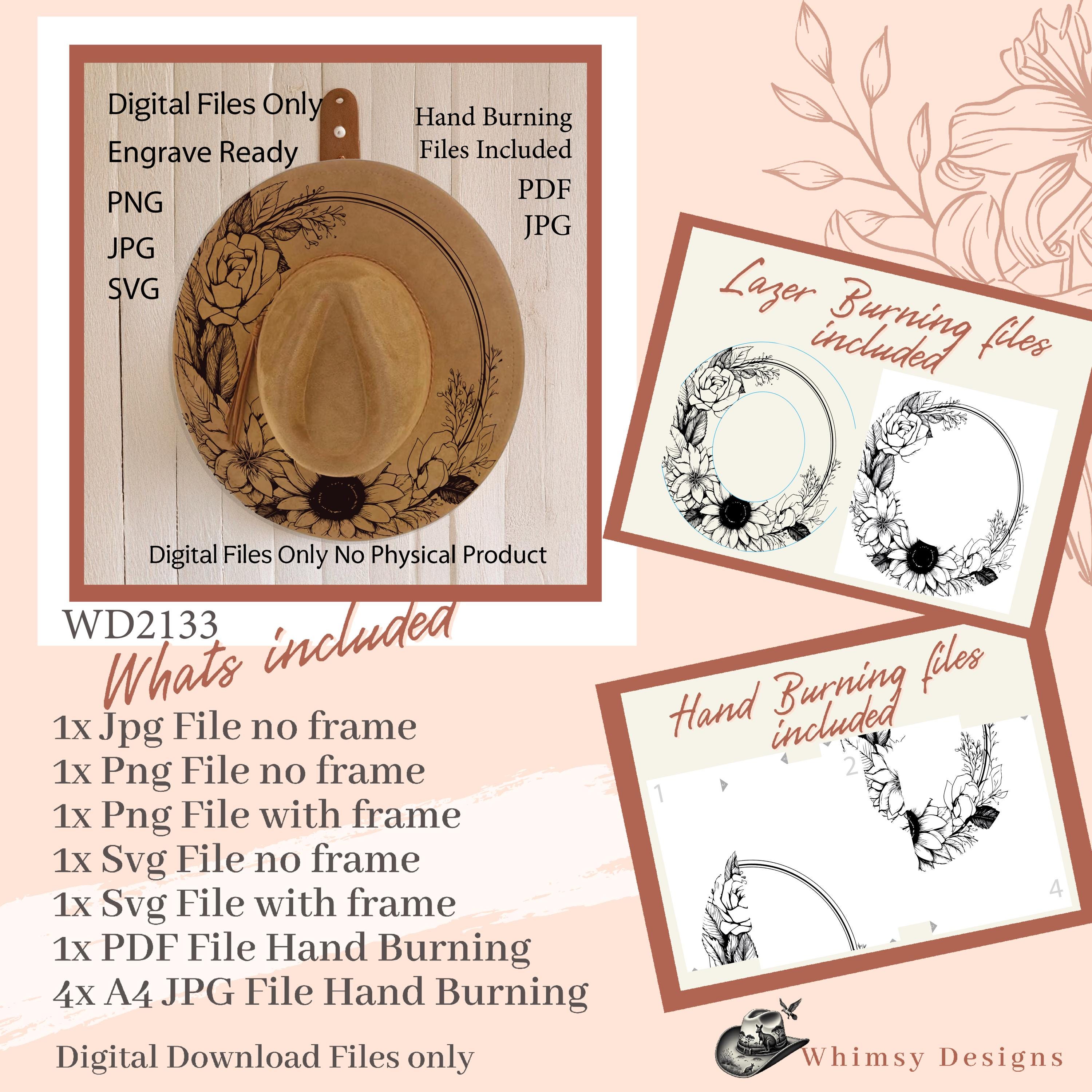 Hat Laser Burning Designs – Digital Download (SVG, PNG, JPG) for Wide Brim & Cowboy Hats, WD2133 ...